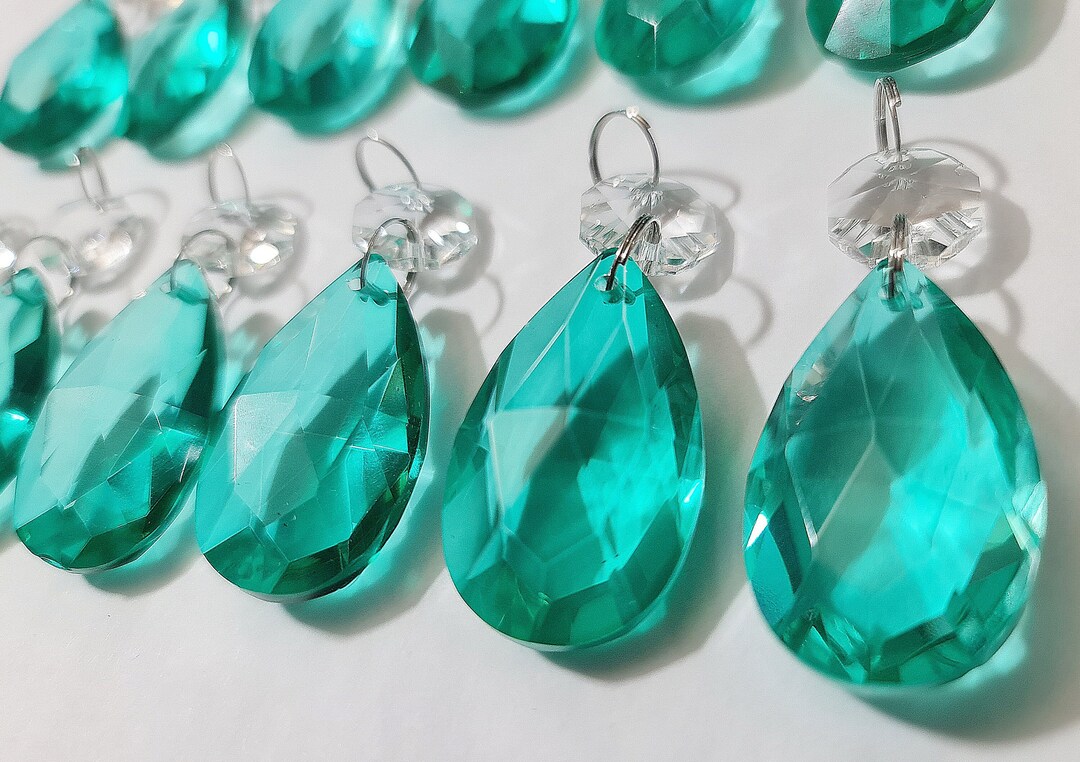 Aqua Marine Turquoise Chandelier Drops Glass Crystals Droplets Oval ...