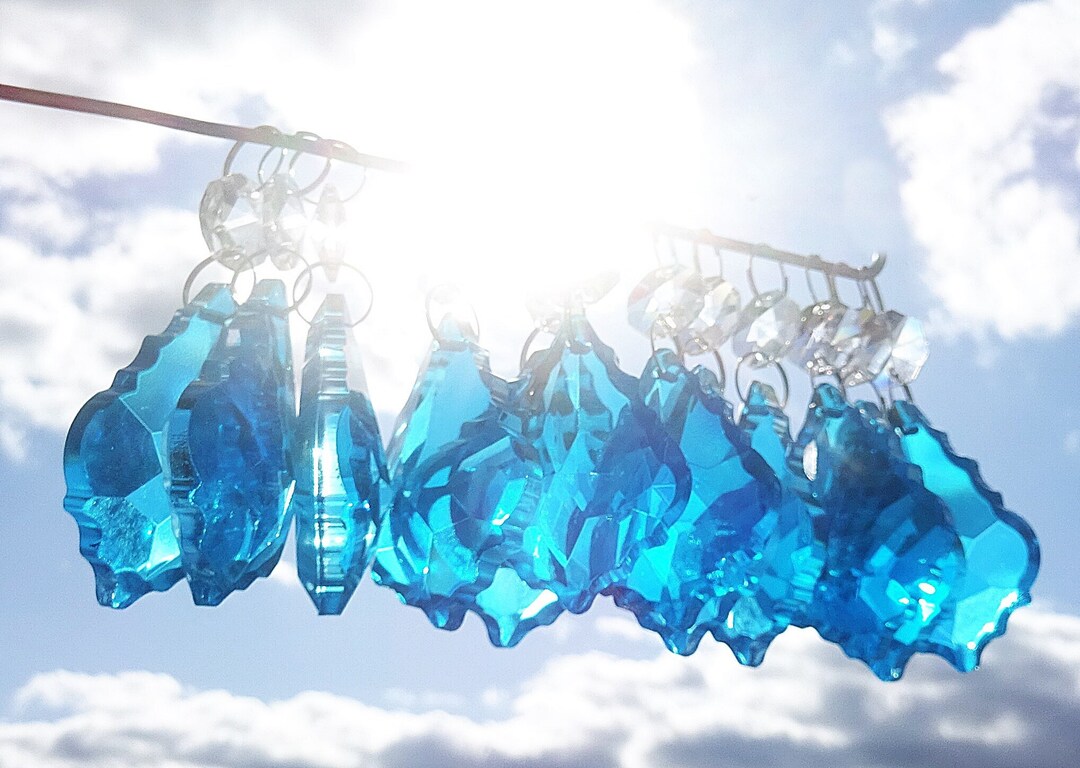 Turquoise Teal Chandelier Drops Glass Crystals Droplets Prisms Leaf ...