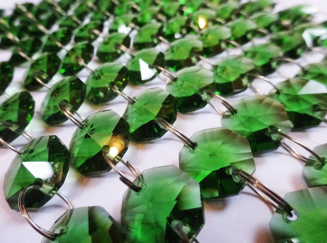 14mm Octagon Emerald Green Chandelier Drops Glass Crystals Droplets ...
