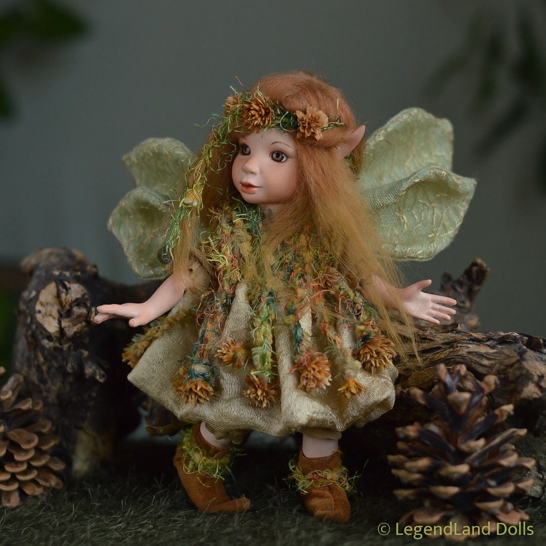 Little BJD Unique Doll: AVANI Forest Edge Fairy Poseable Porcelain Doll Special Forest Interior ...