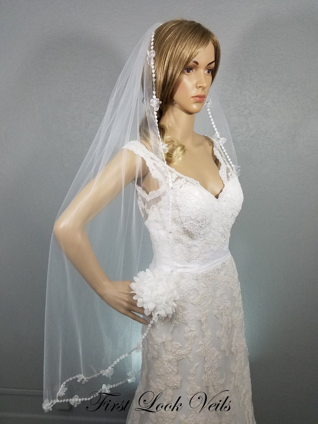 White Wedding Veil Lace Bridal Veil Floral Lace Veil - Etsy