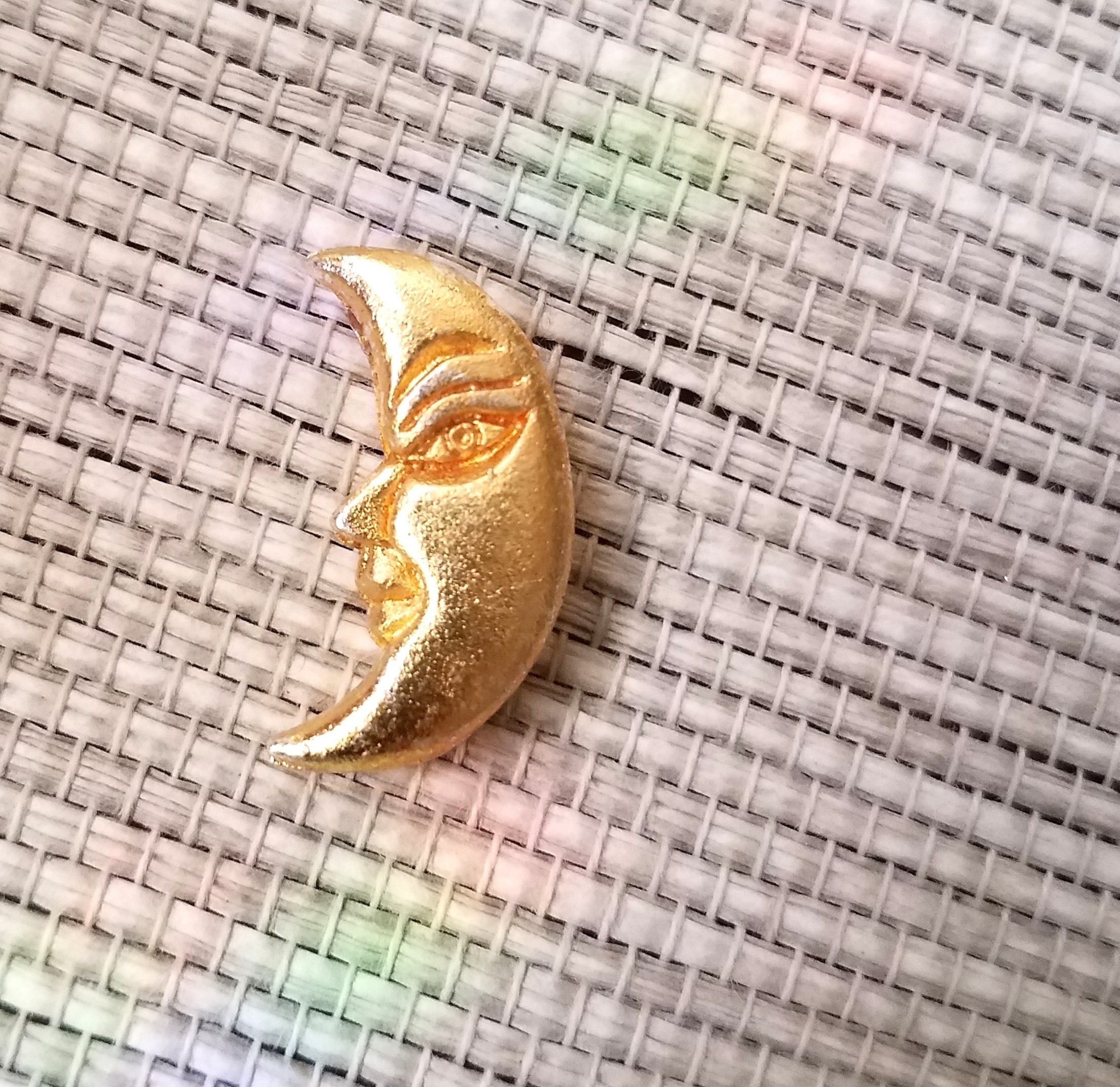 Crescent Moon Bead or Pendant, Gold Moon Charm, Man in the Moon, Gold ...