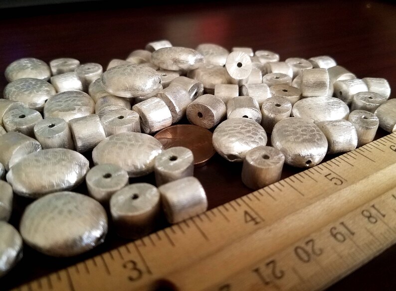 Silver Oval Puff Lentil Beads Brushed Organic Pebble Texture - Etsy
