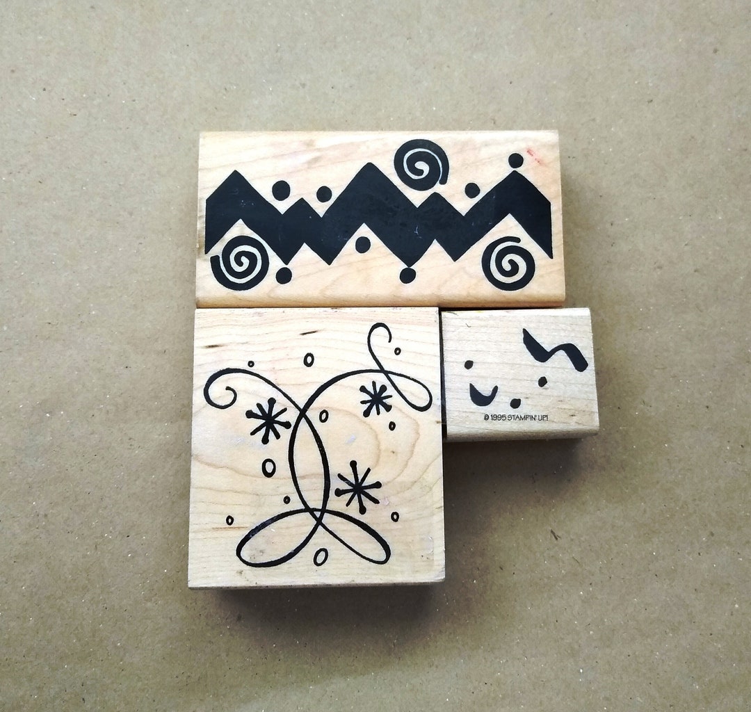 Rubber Stamps, Linus Design, Flourish-sparkles, Squiggles, Wood Mounted ...