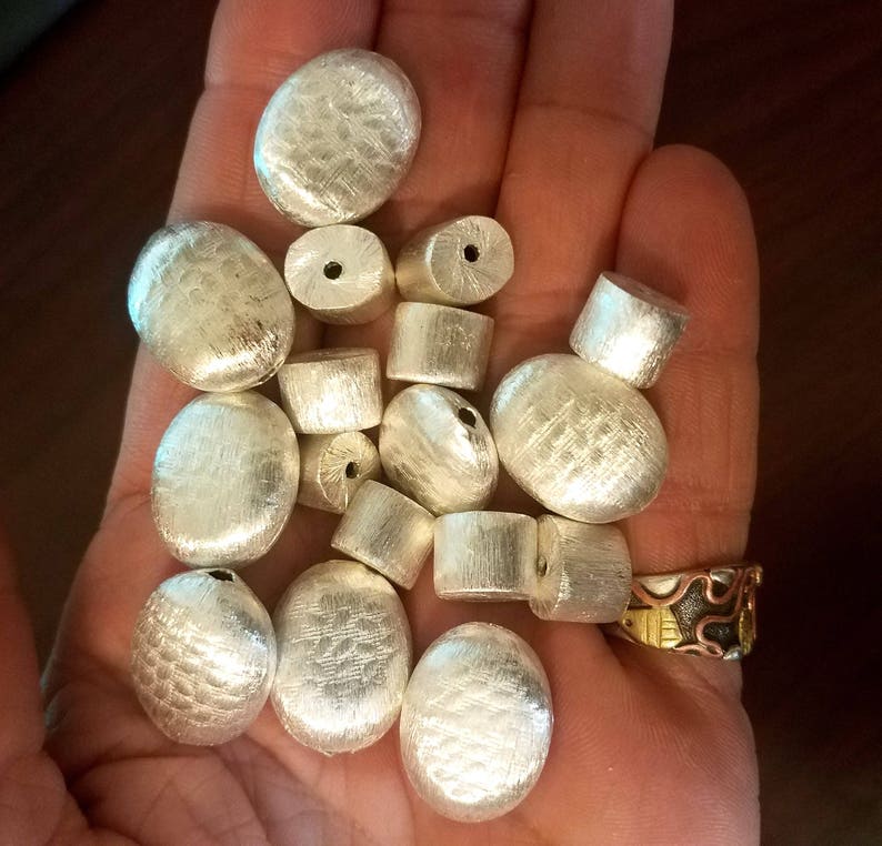 Silver Oval Puff Lentil Beads Brushed Organic Pebble Texture - Etsy