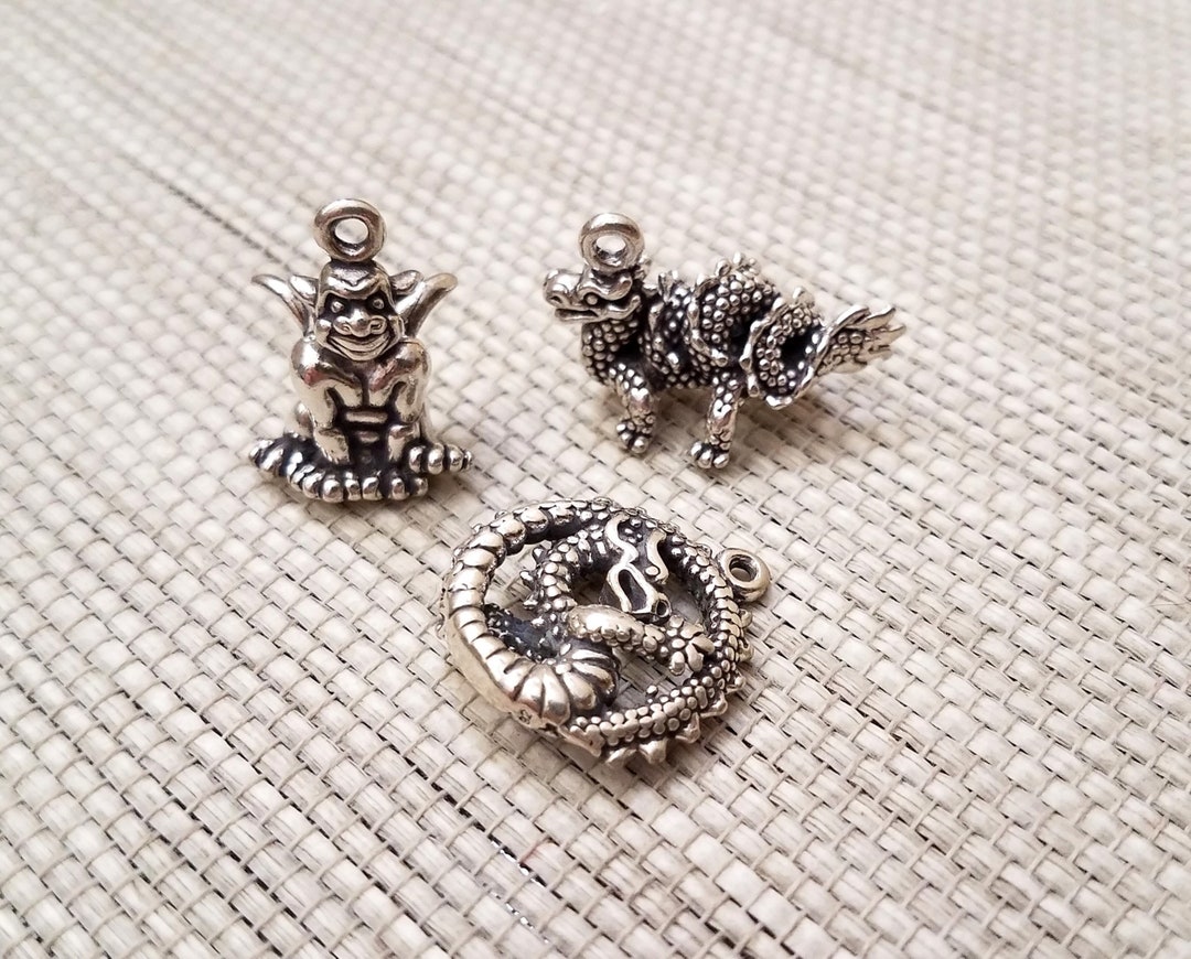 Sterling Silver Dragon & Gargoyle, 925 Charms Pendants, Mythical ...