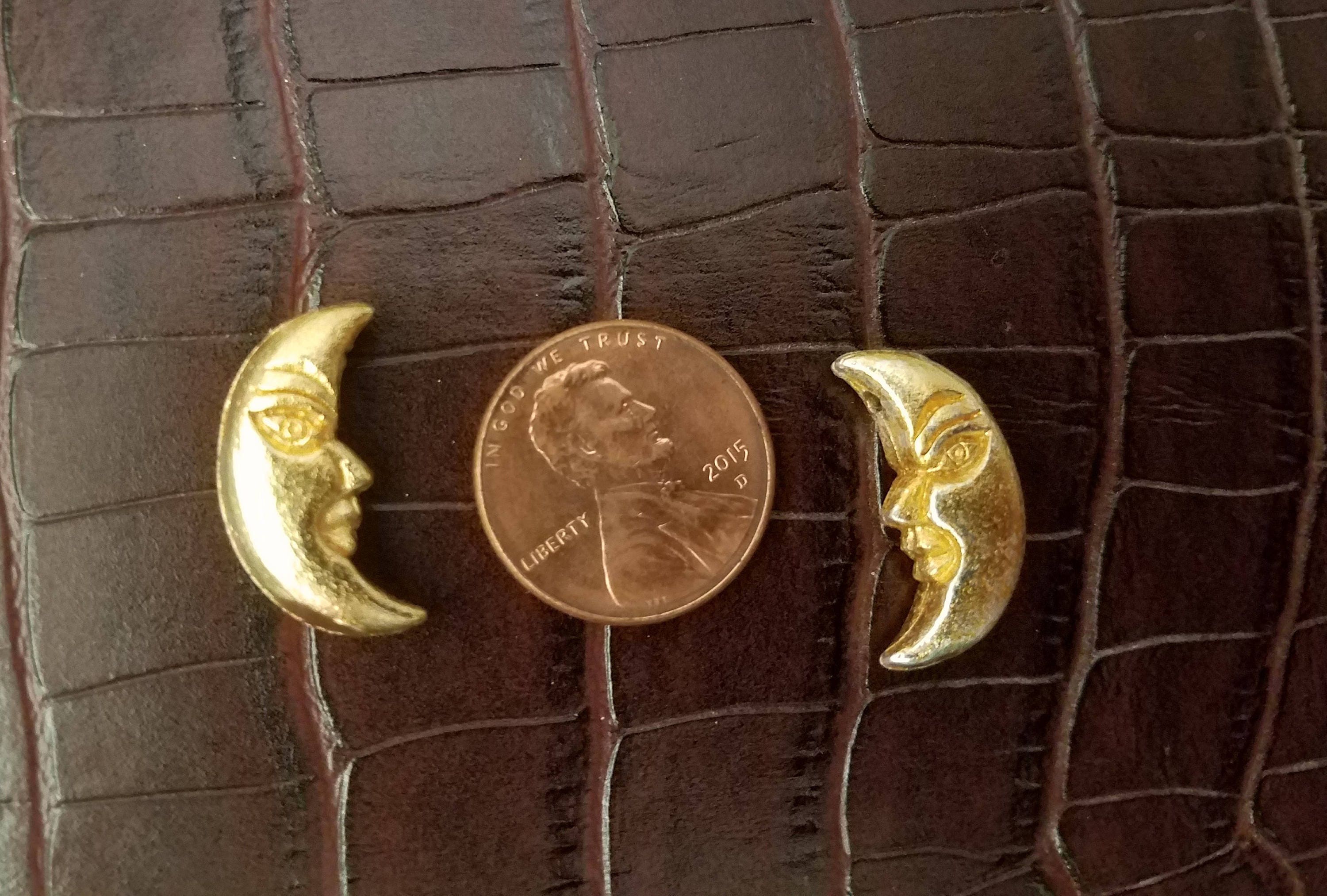 Crescent Moon Bead or Pendant, Gold Moon Charm, Man in the Moon, Gold ...
