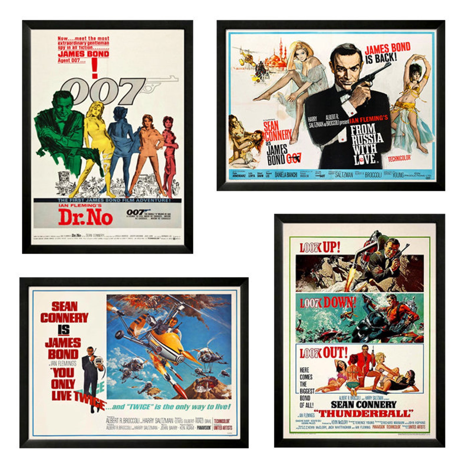 Set of 4 James Bond Movie Posters Custom Framed Displays | Etsy