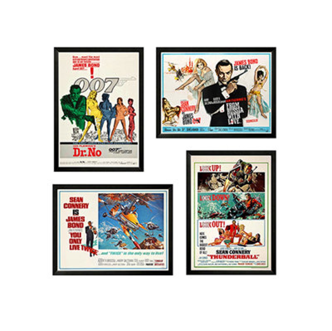 Set of 4 James Bond Movie Posters Custom Framed Displays | Etsy