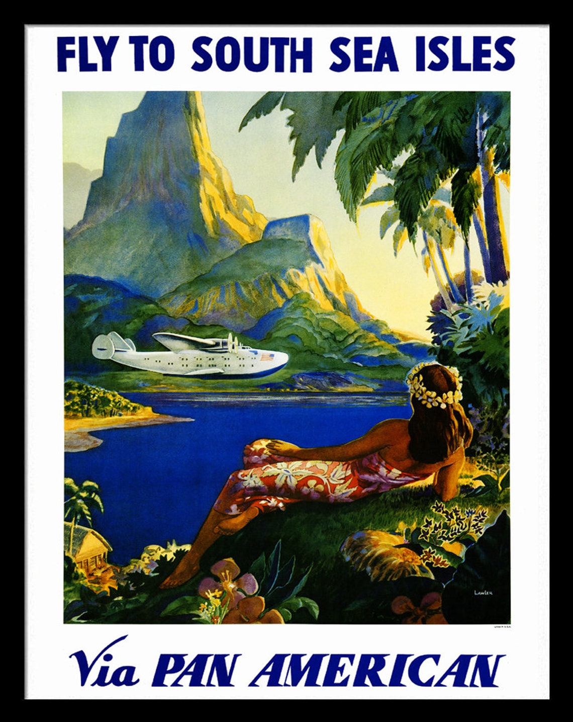 Hawaii Pan American Retro Poster Custom Framed A Quality | Etsy