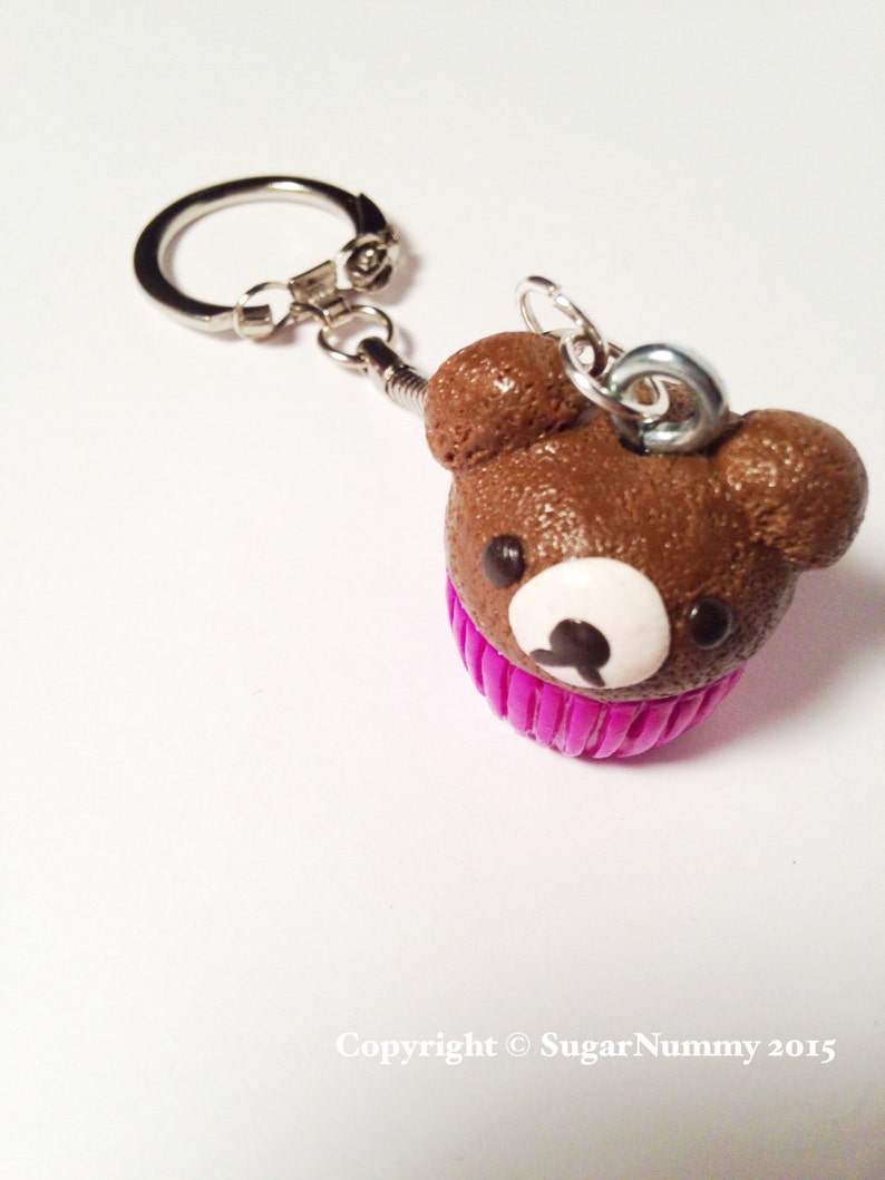 Cupcake Key Chain, Bear Cupcake, Polymer Clay Charm, Cupcake Charm ...