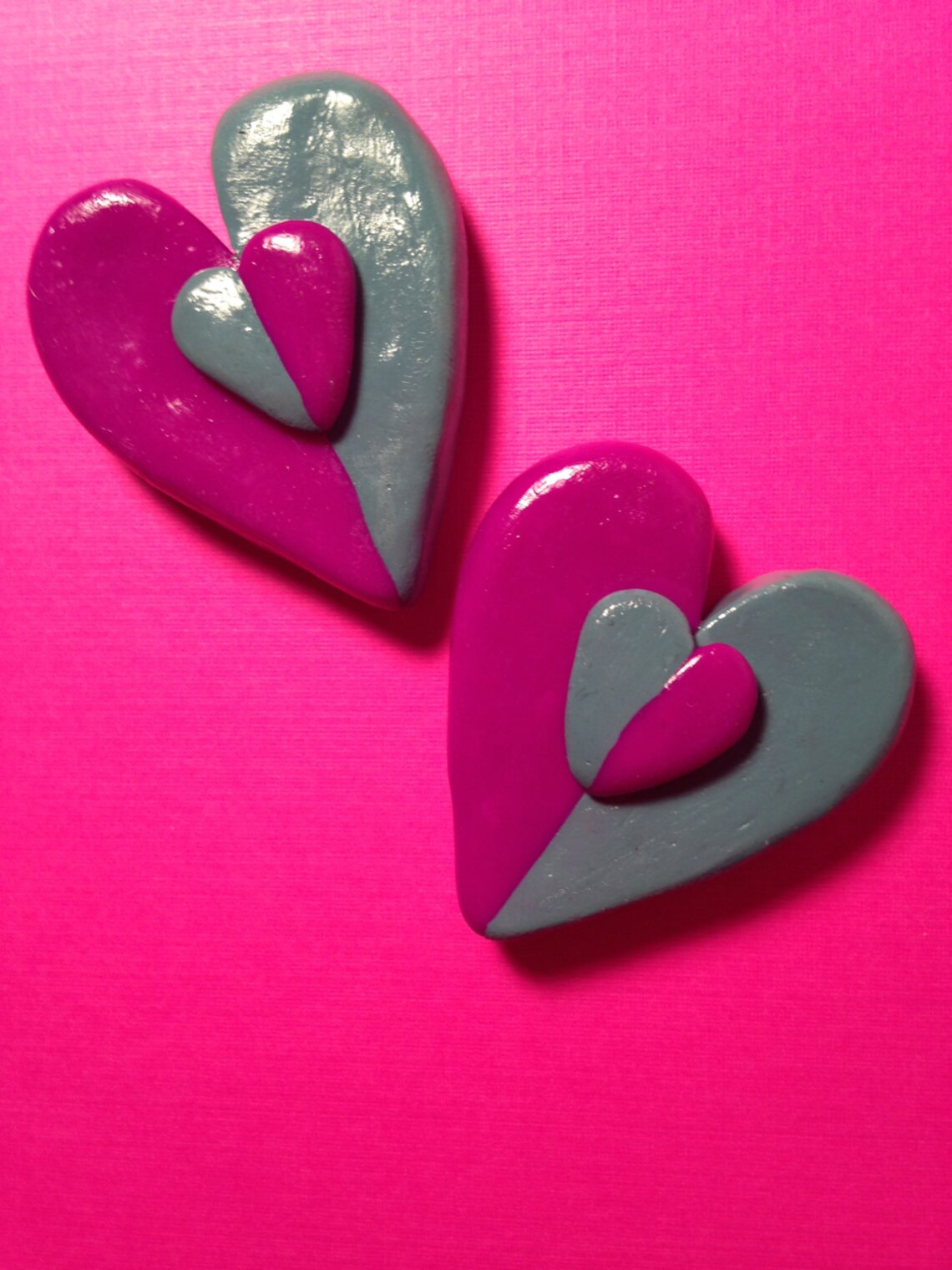 Polymer Clay Teal & Pink Heart Magnet Set - Heart Magnets - Turquoise ...