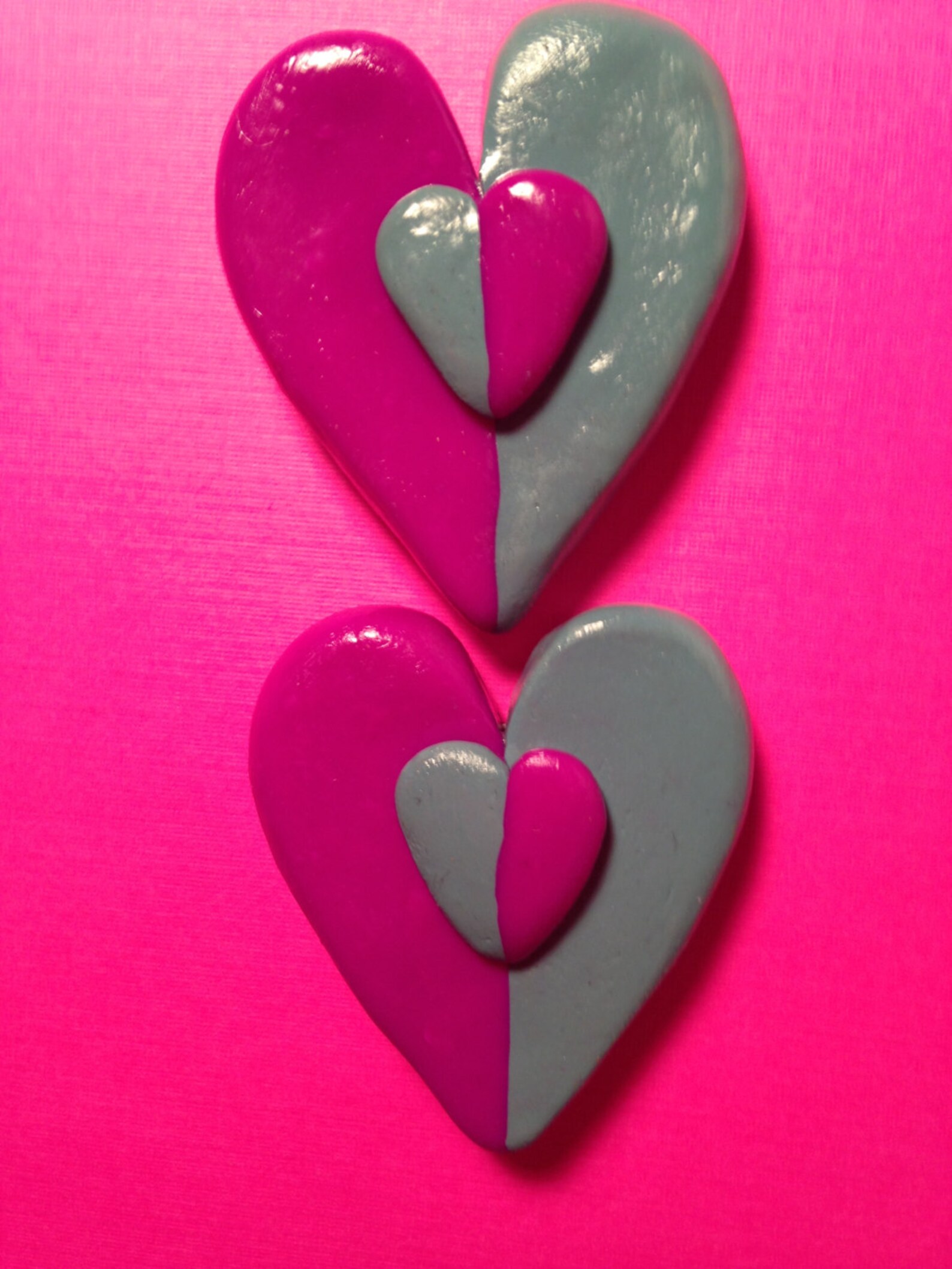Polymer Clay Teal & Pink Heart Magnet Set - Heart Magnets - Turquoise ...