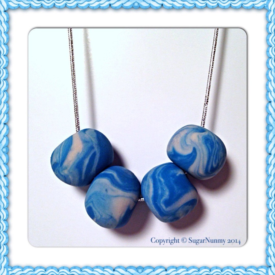 Blue Bead Necklace, Ocean Waves Beads, Clay Beads, Polymer Clay, Beach ...