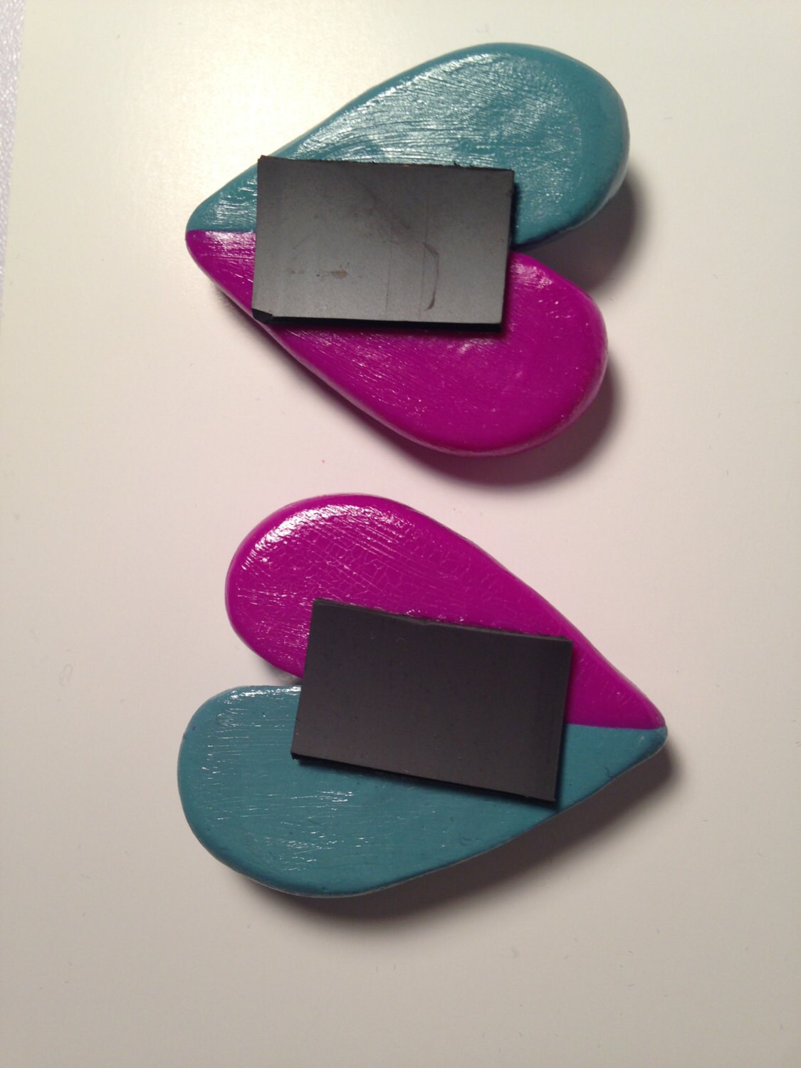 Polymer Clay Teal & Pink Heart Magnet Set - Heart Magnets - Turquoise ...