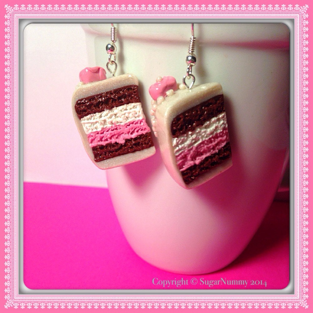 Neopolitan Cake Earrings, Cake Jewelry, Polymer Clay, Kawaii Clay ...