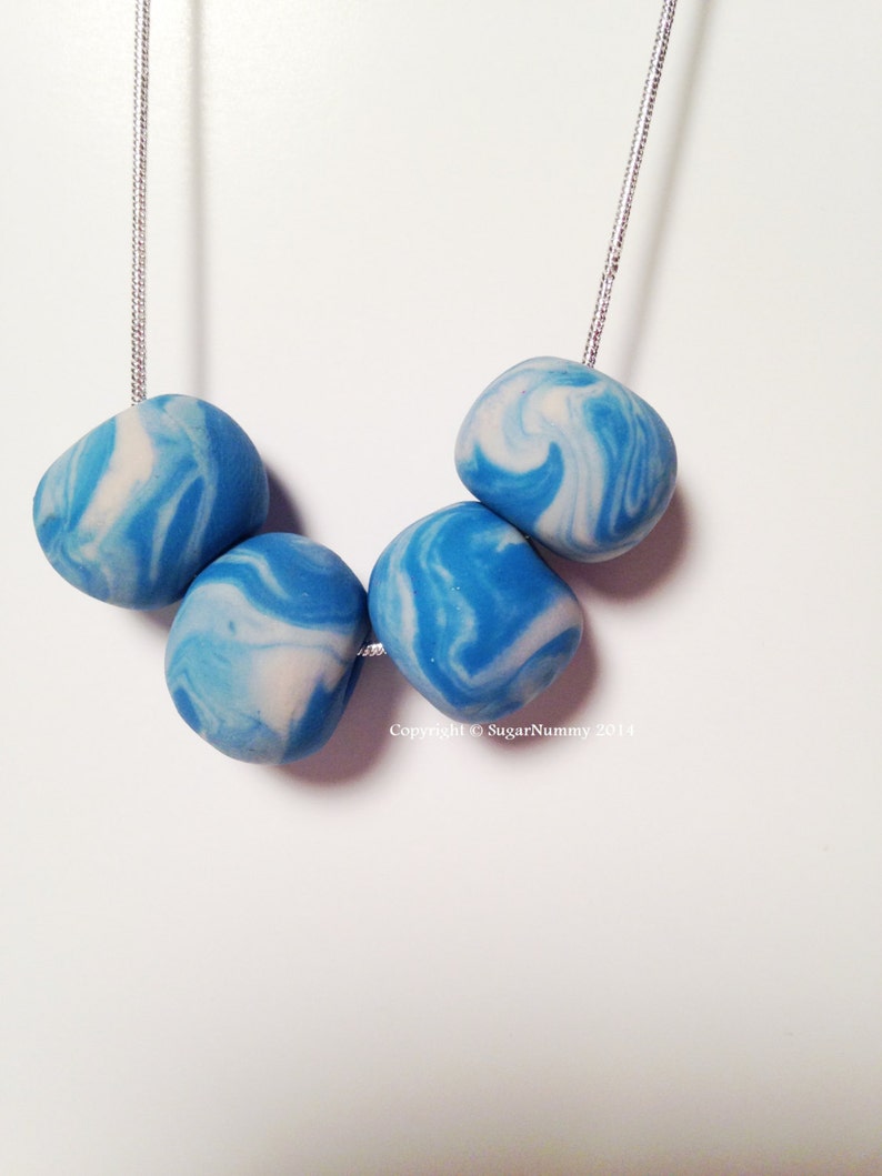 Blue Bead Necklace, Ocean Waves Beads, Clay Beads, Polymer Clay, Beach ...