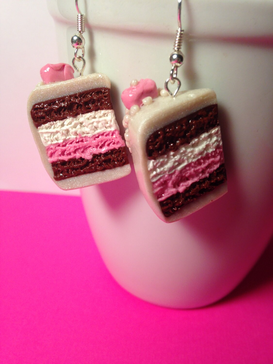 Neopolitan Cake Earrings, Cake Jewelry, Polymer Clay, Kawaii Clay ...