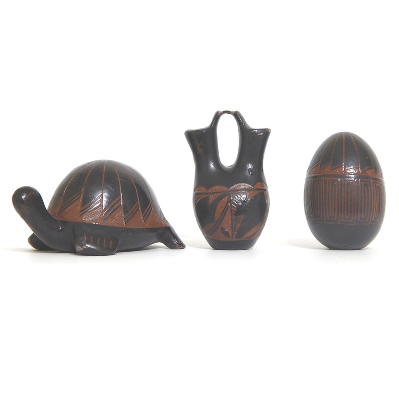 Acoma Pottery Three Piece Turtle Vase & Egg Set Made and - Etsy