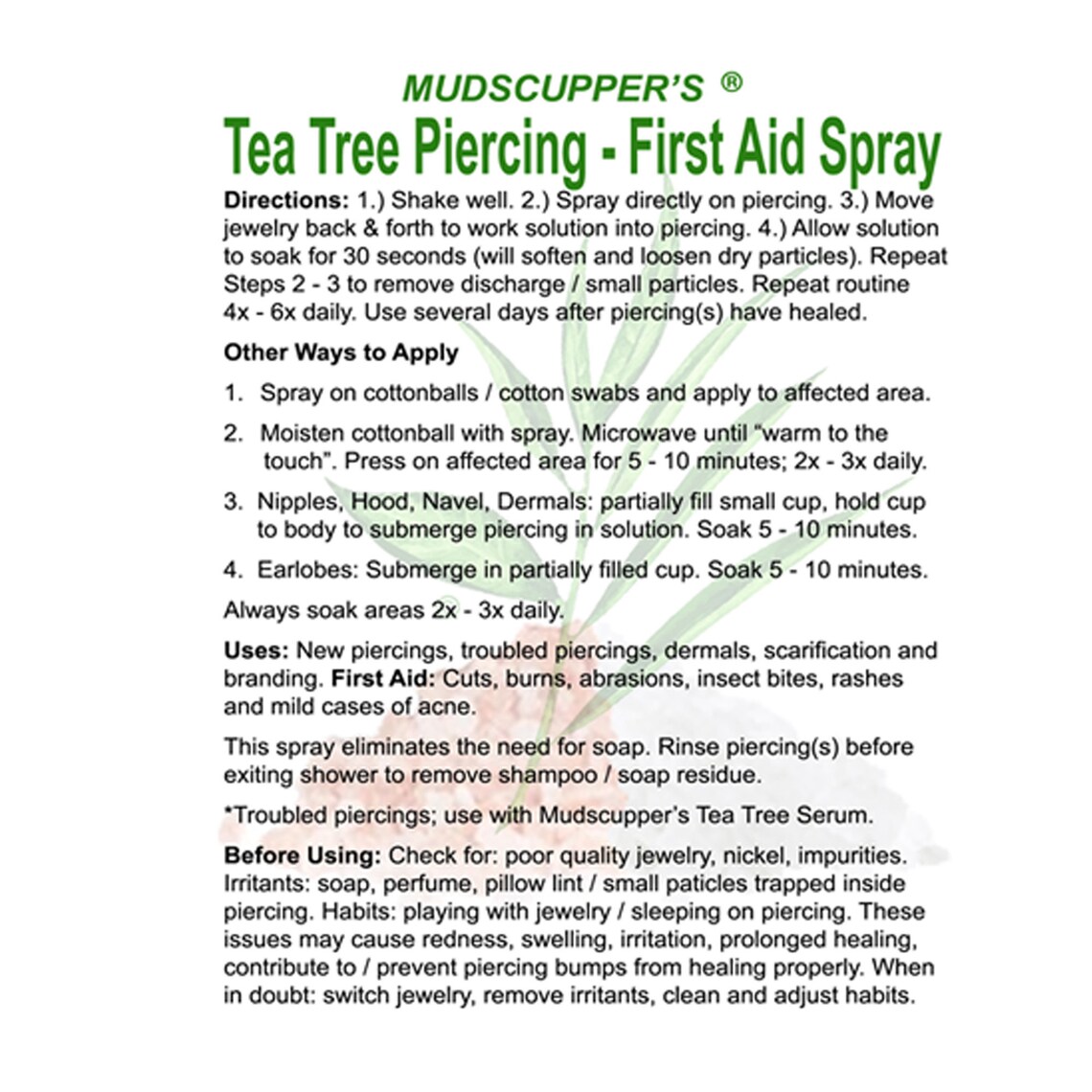 Mudscupper's TEA TREE PIERCING Spray Piercing Aftercare - Etsy