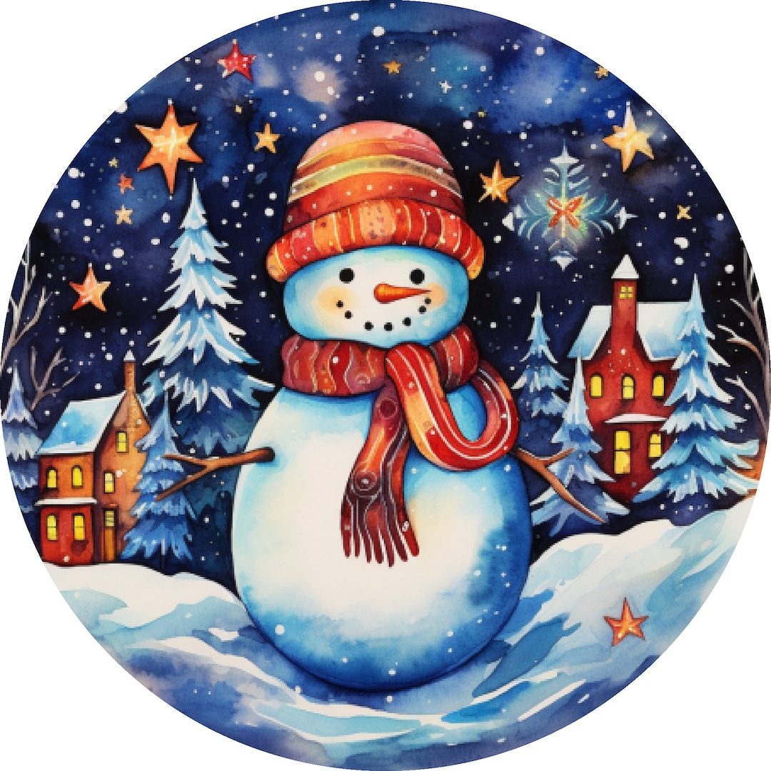 Round Snowman With Beautiful Scenery PNG Digital Christmas Clipart 300 ...