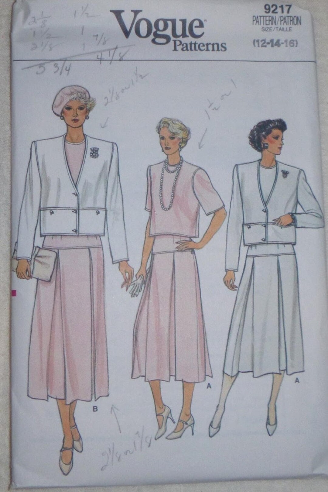 Vogue 9217, Vintage Sewing Pattern, Cropped Jacket, Pleated Skirt, Size ...