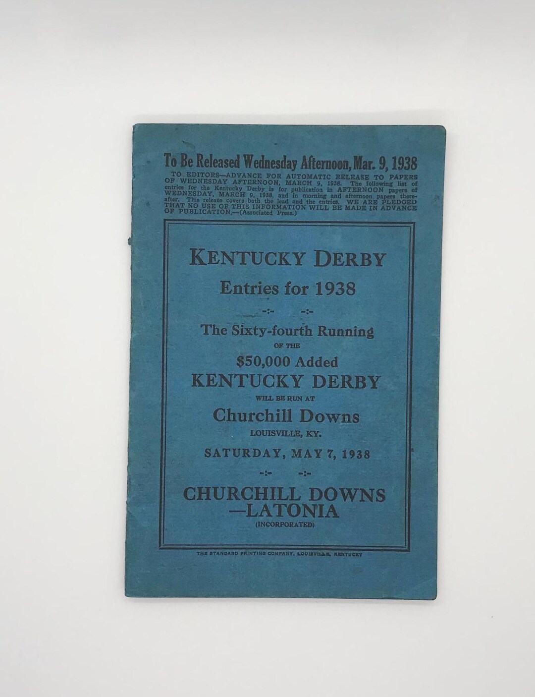 1938 Kentucky Derby Press Booklet: Warlaine, Man O' War Entries - Etsy