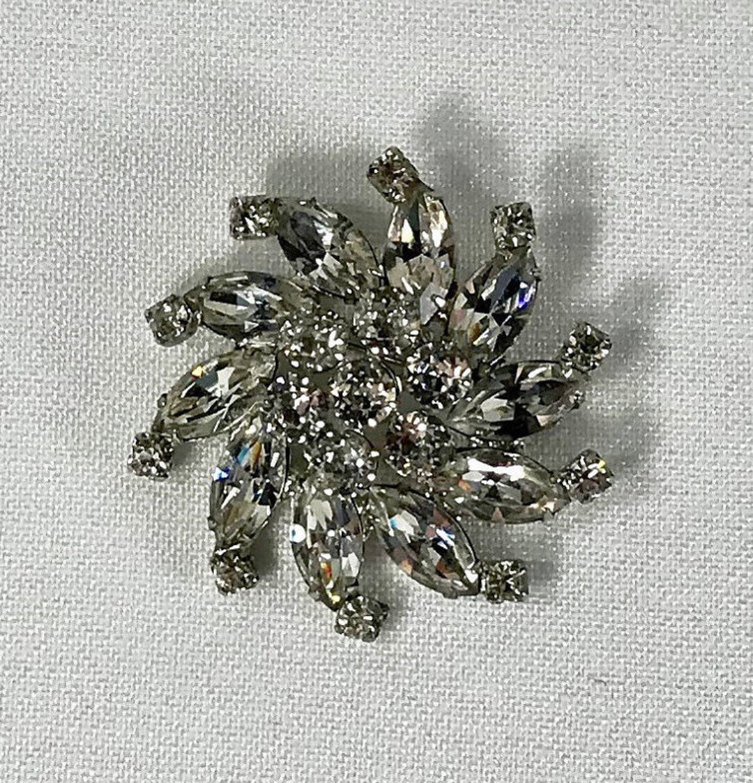 Weiss Rhinestone Pinwheel Brooch, Pin From the 1950s or 60s, Clear ...