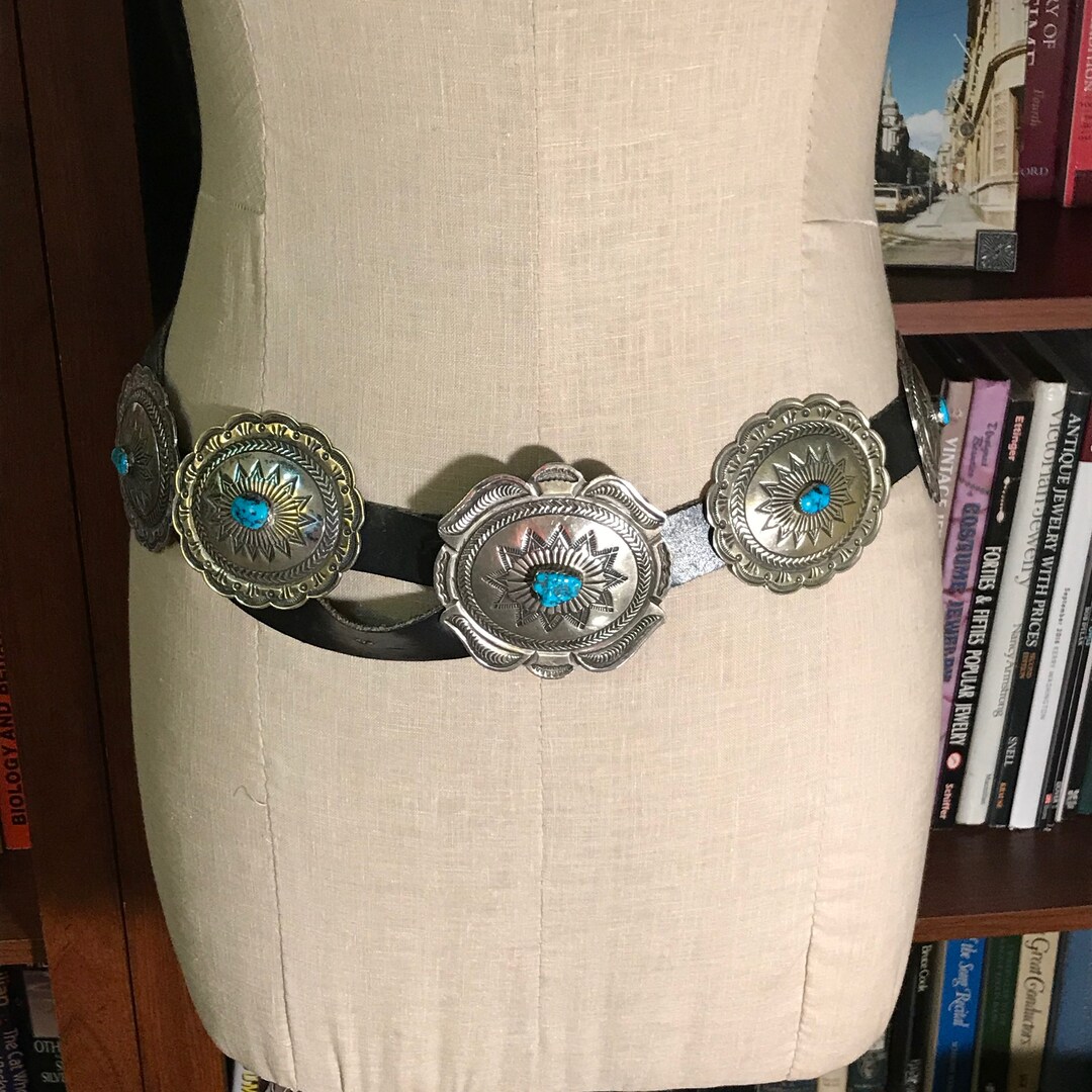 Native American Concho Belt: 3" Conchos With Turquoise Nuggets, 628 ...
