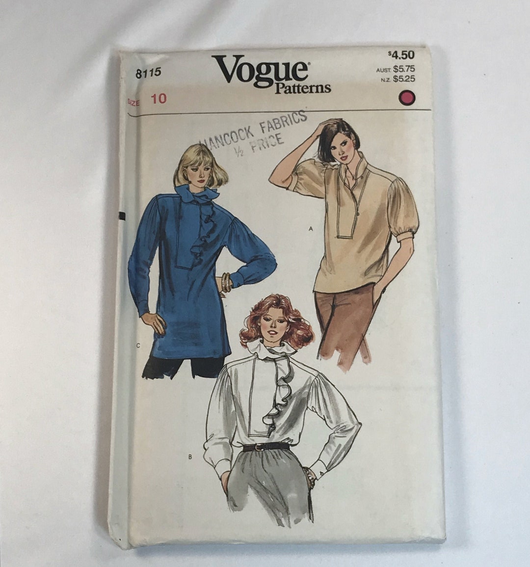 Vogue 8115 Sewing Pattern, Ruffled Prairie Style Blouse, Size 10, Uncut ...