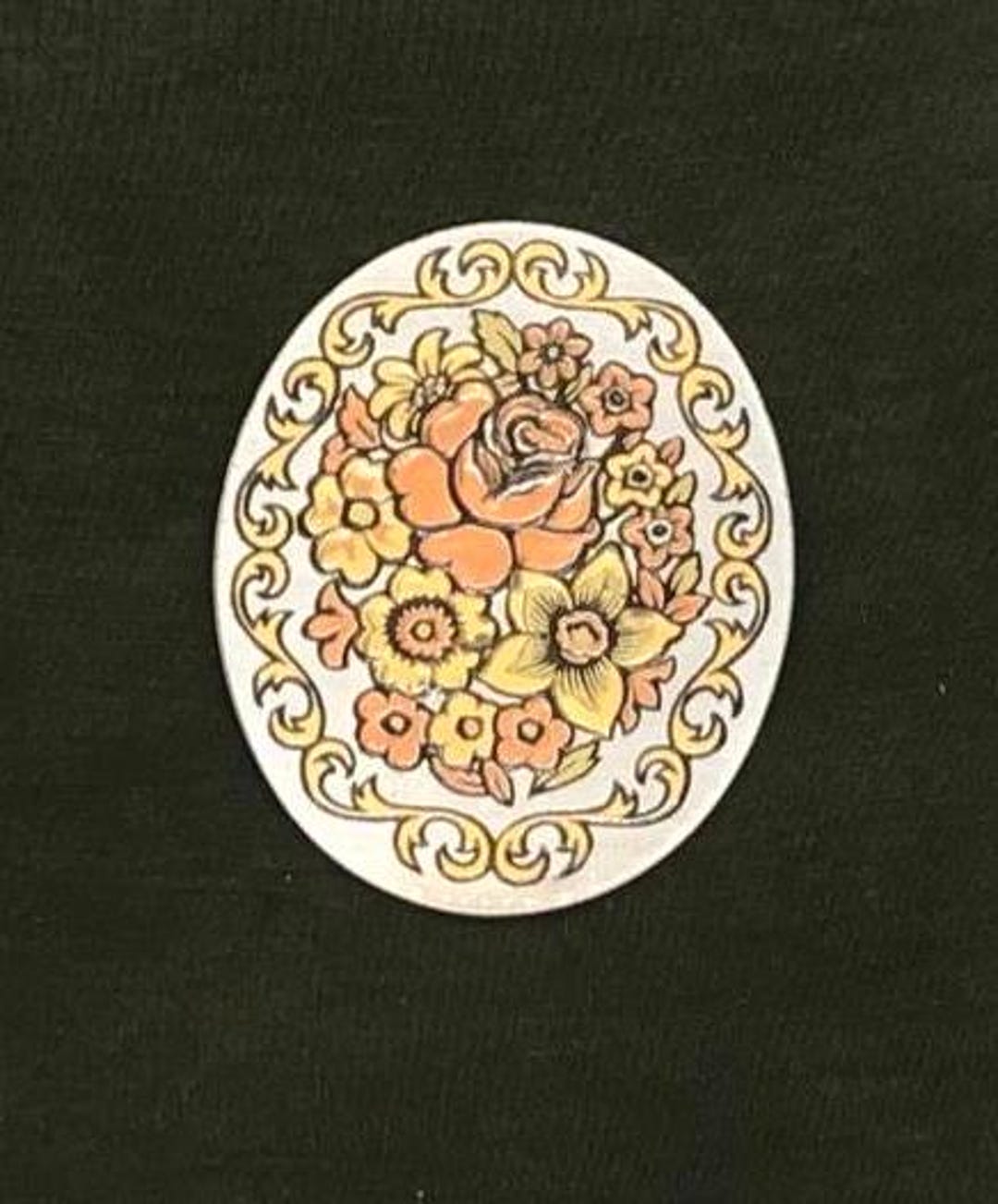 Reed and Barton Damascene Pendant or Brooch, Floral Bouquet Pattern - Etsy