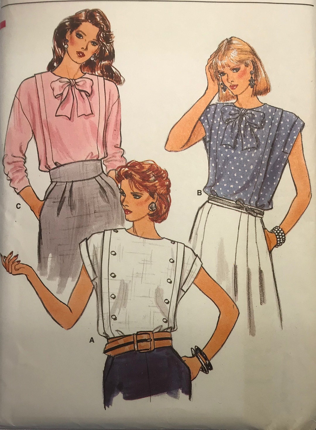 Vogue 8986 Vintage Sewing Pattern: Tucked Blouse With Back Buttons ...