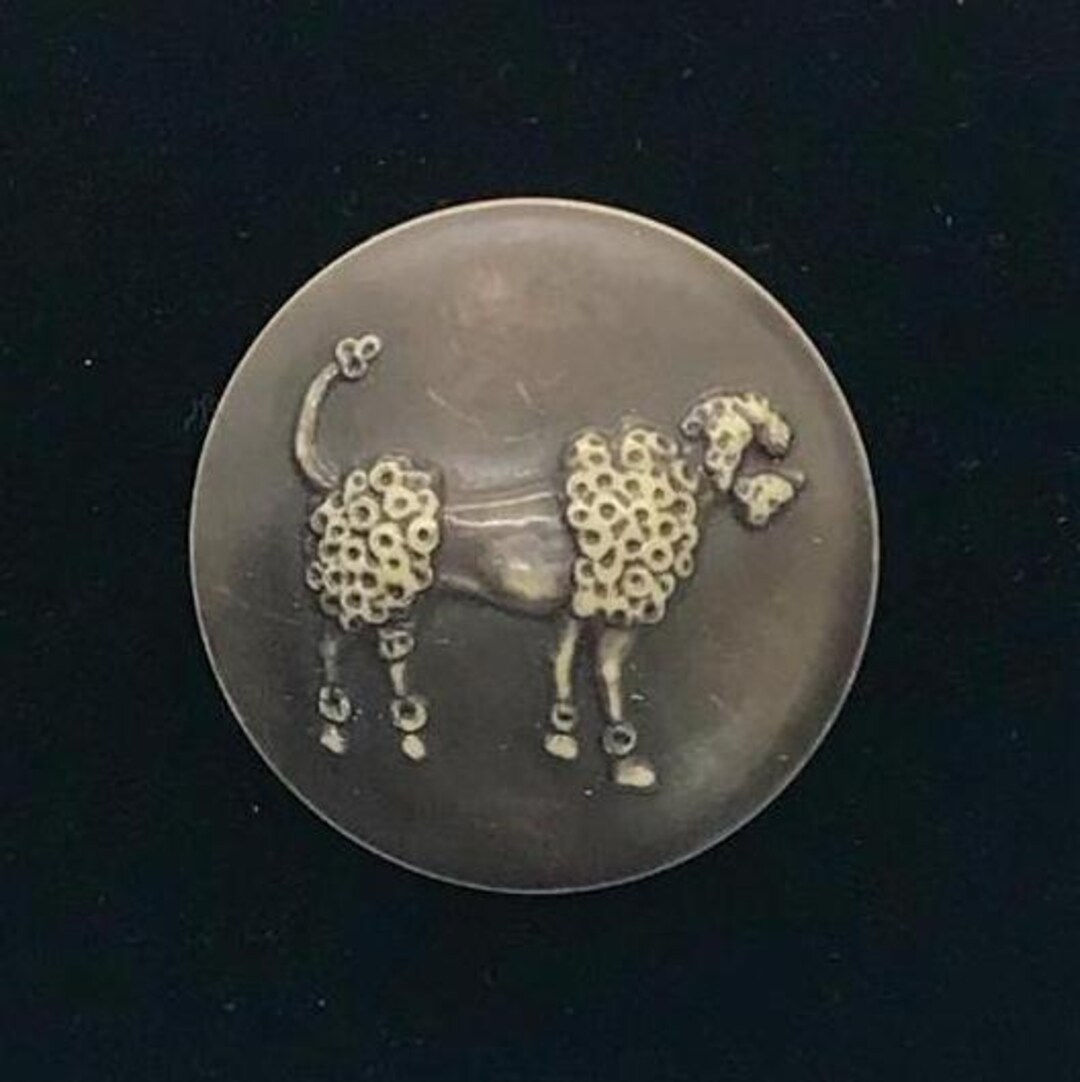 Antique "poodle" Button, Hand Colored Celluloid With Excellent ...