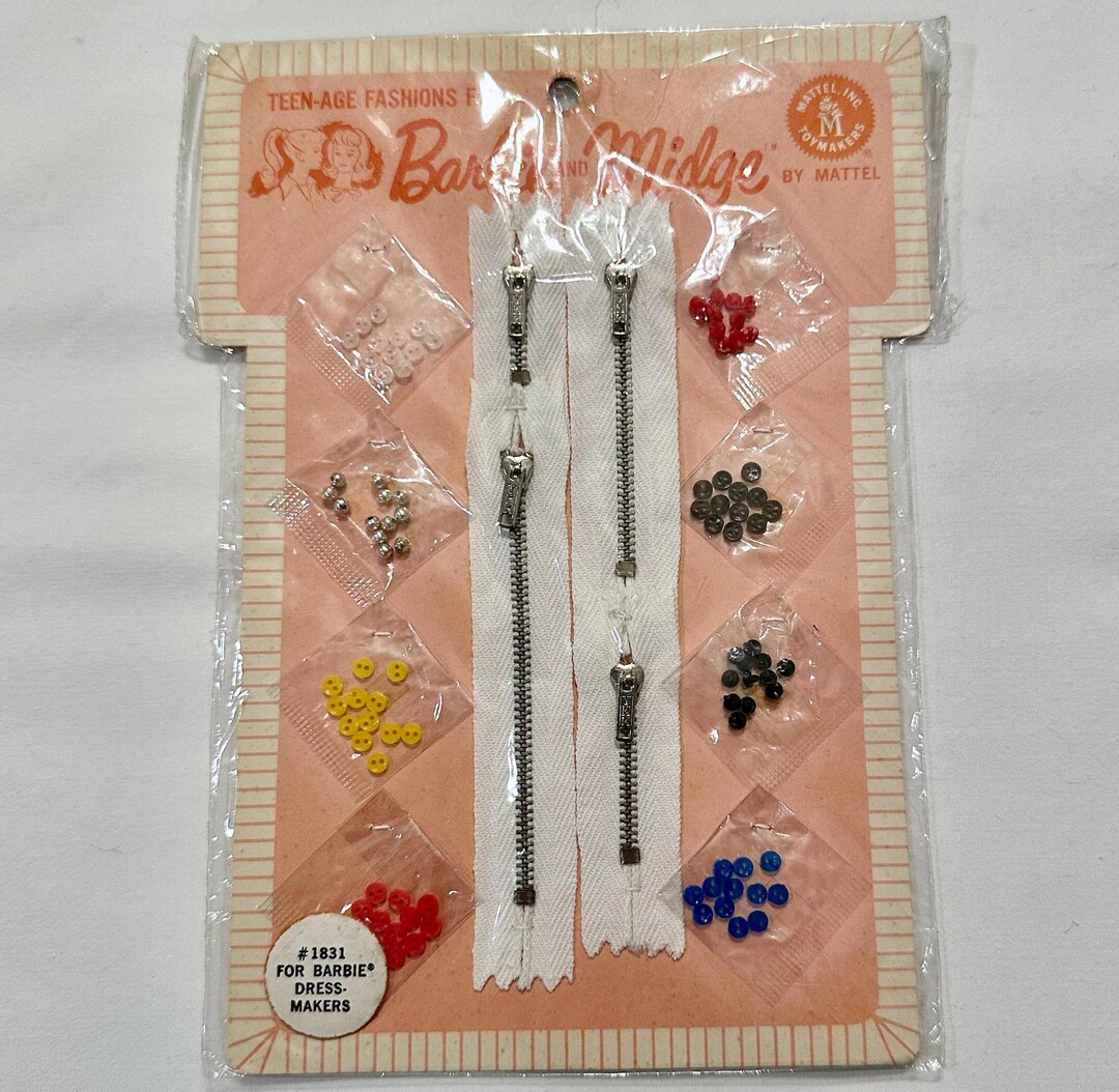 Barbie and Midge Sewing Notions, for Barbie Dressmakers, Teen-age Fashions, Buttons and Zippers ...