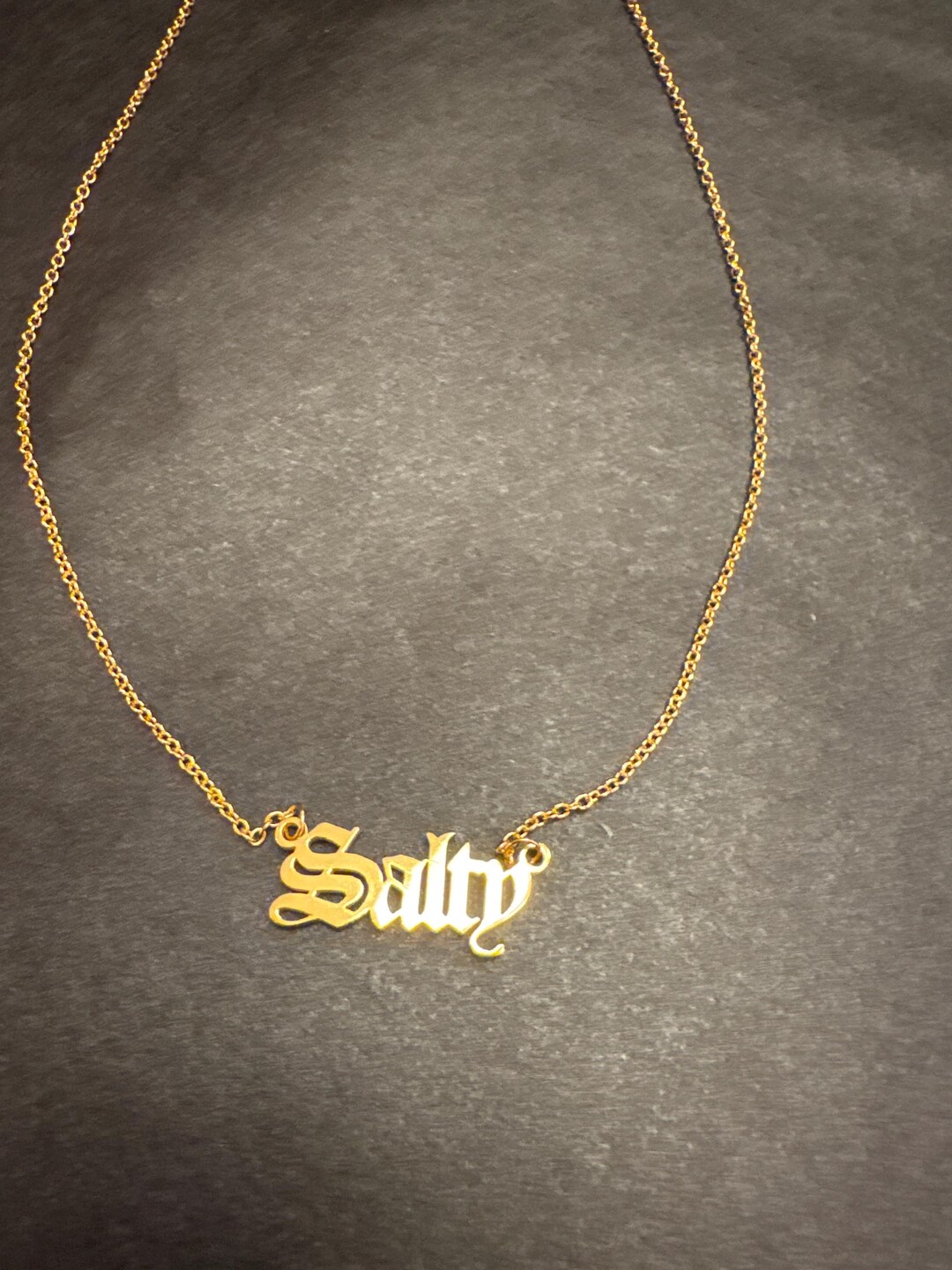 New SALTY Slang Gold Brass Gothic Font Adjustable Necklace - Etsy