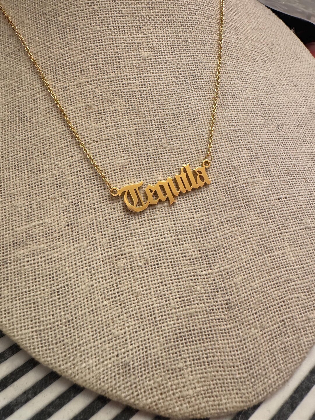 New TEQUILA Slang Gold Brass Gothic Font Adjustable Necklace - Etsy