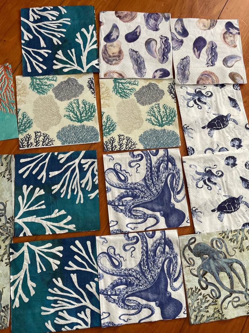 Blue White Paper Napkin Set, 18 Print Paper for Decoupage, Assortment ...