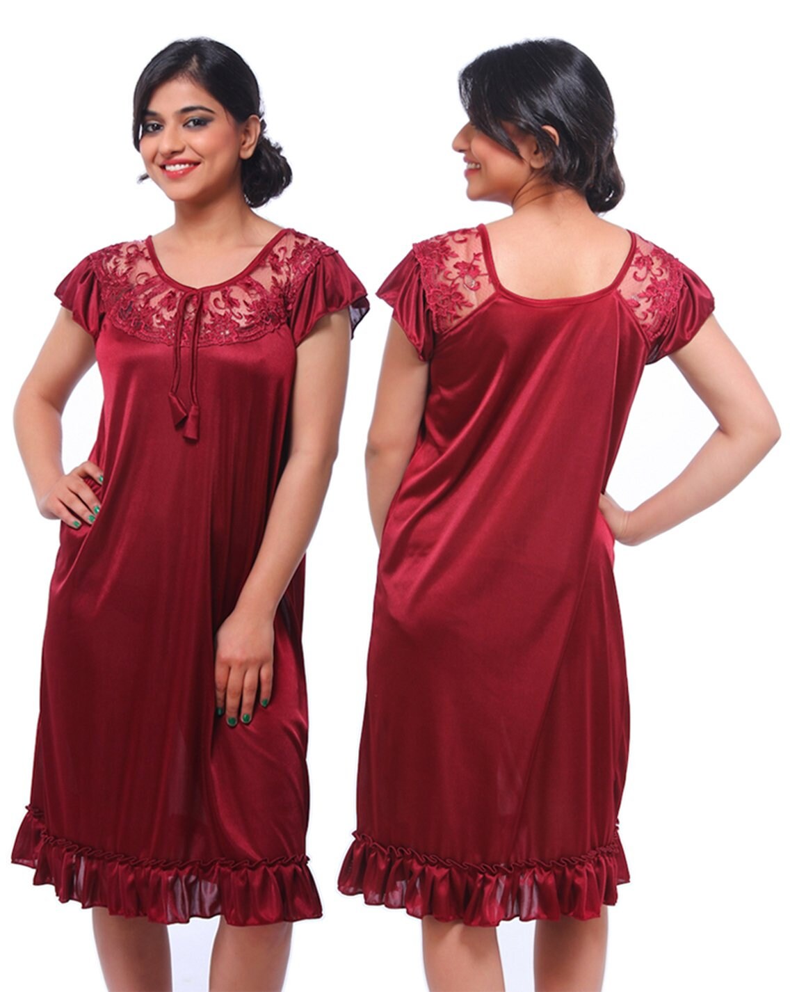 Women Satin Solid Short Nighty | Etsy