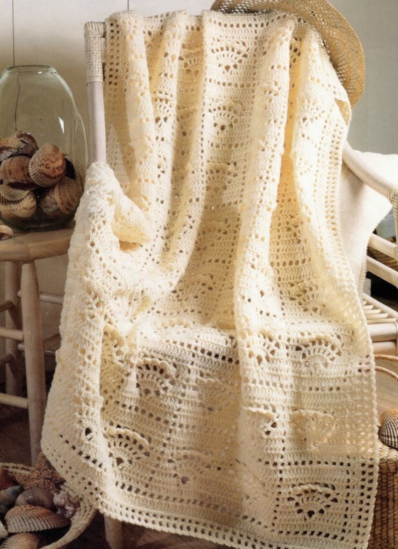 Vintage Crochet Lacy Afghan Gathering Shells Pattern for PDF Instant ...