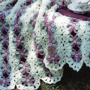 Vintage Crochet Afghan Fanciful Flowers Pattern for PDF Instant Digital Download Home Decor ...