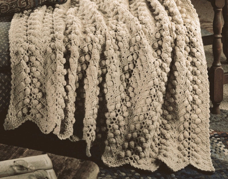 Vintage Crochet Pattern Popcorn Ripple Afghan for PDF Instant Digital ...