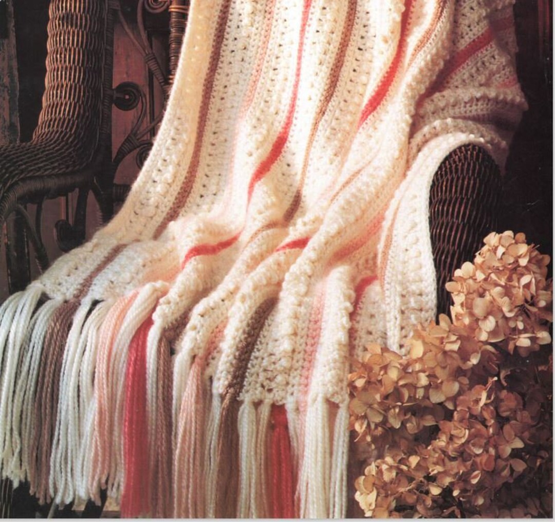 Vintage Crochet Pattern Softly Striped Afghan PDF Instant Digital ...