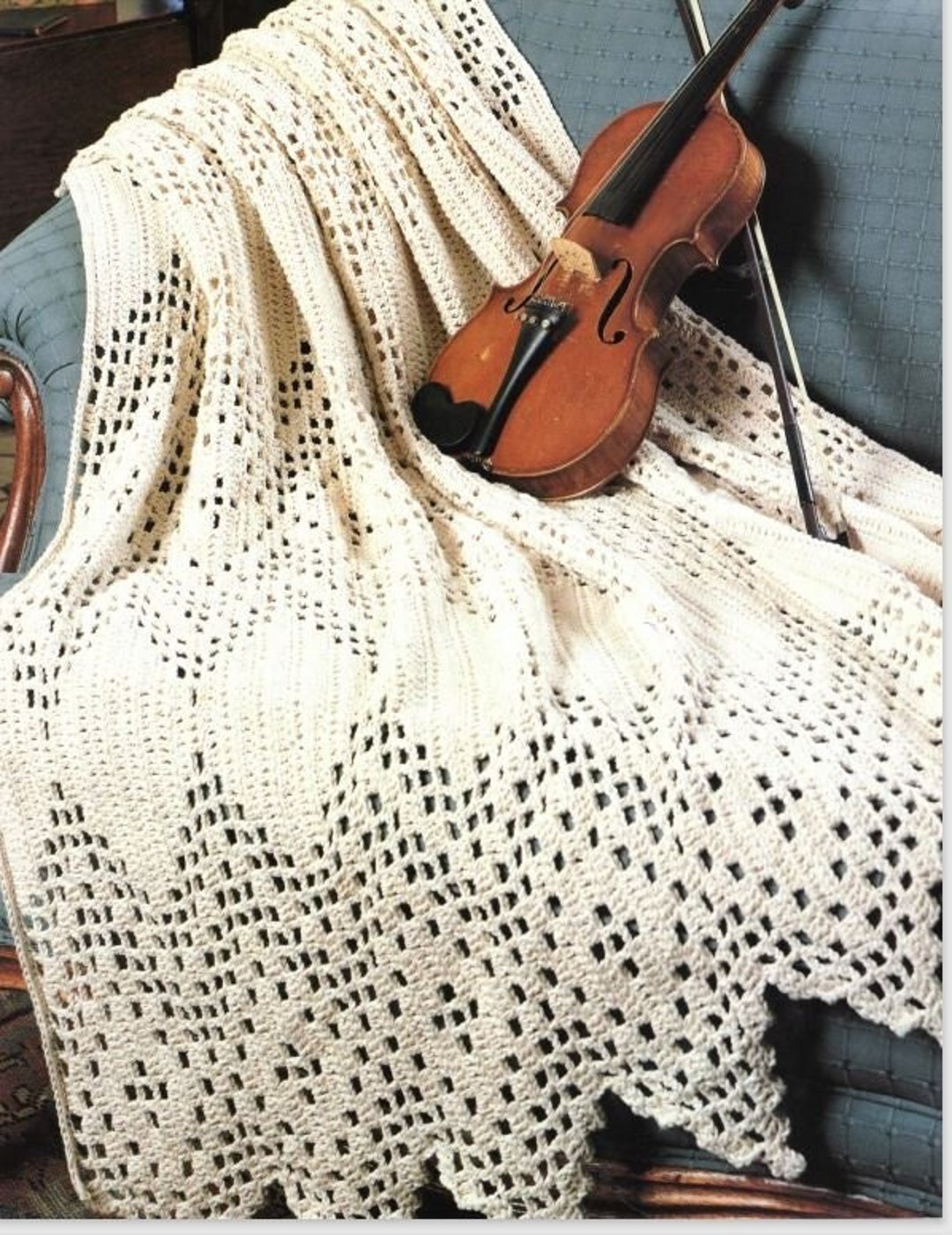 Vintage Filet Crochet Pattern Elegant Victorian Throw Afghan PDF ...