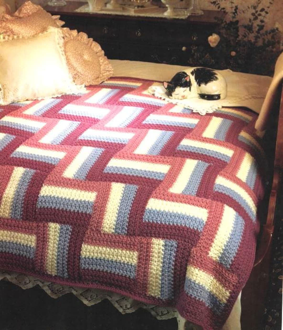 Vintage Crochet Pattern Deep Violet /lilac Fancy Fencing Throw Afghan ...