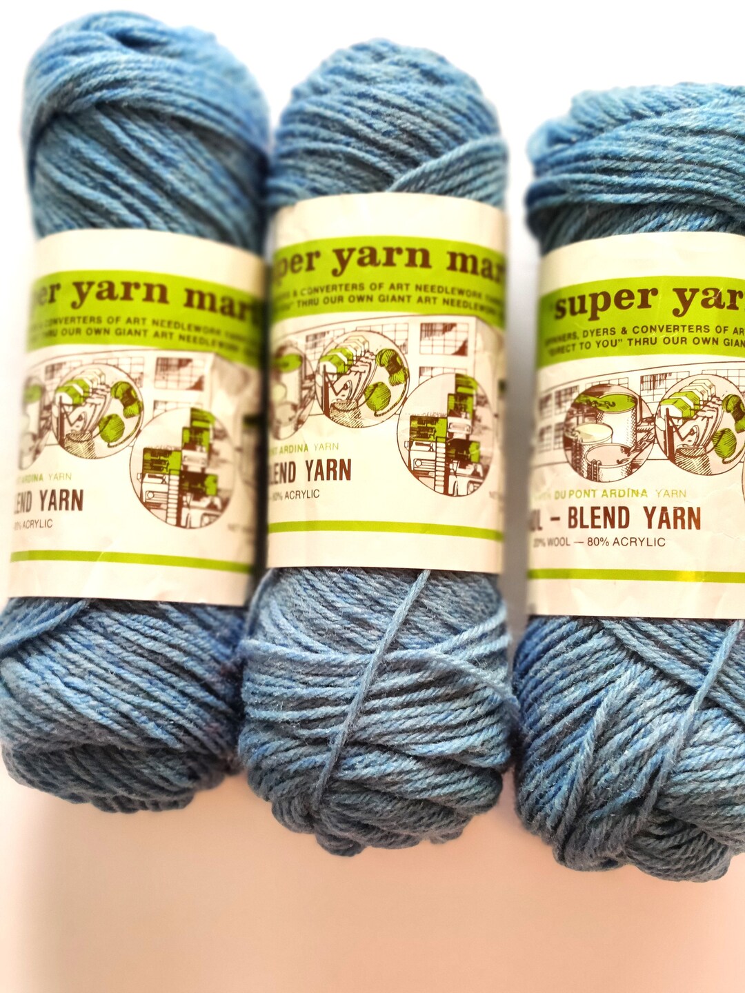 3 New Old Stock of Super Yarn Mart, Wool - Blend Yarn - #811 'wedgewood ...