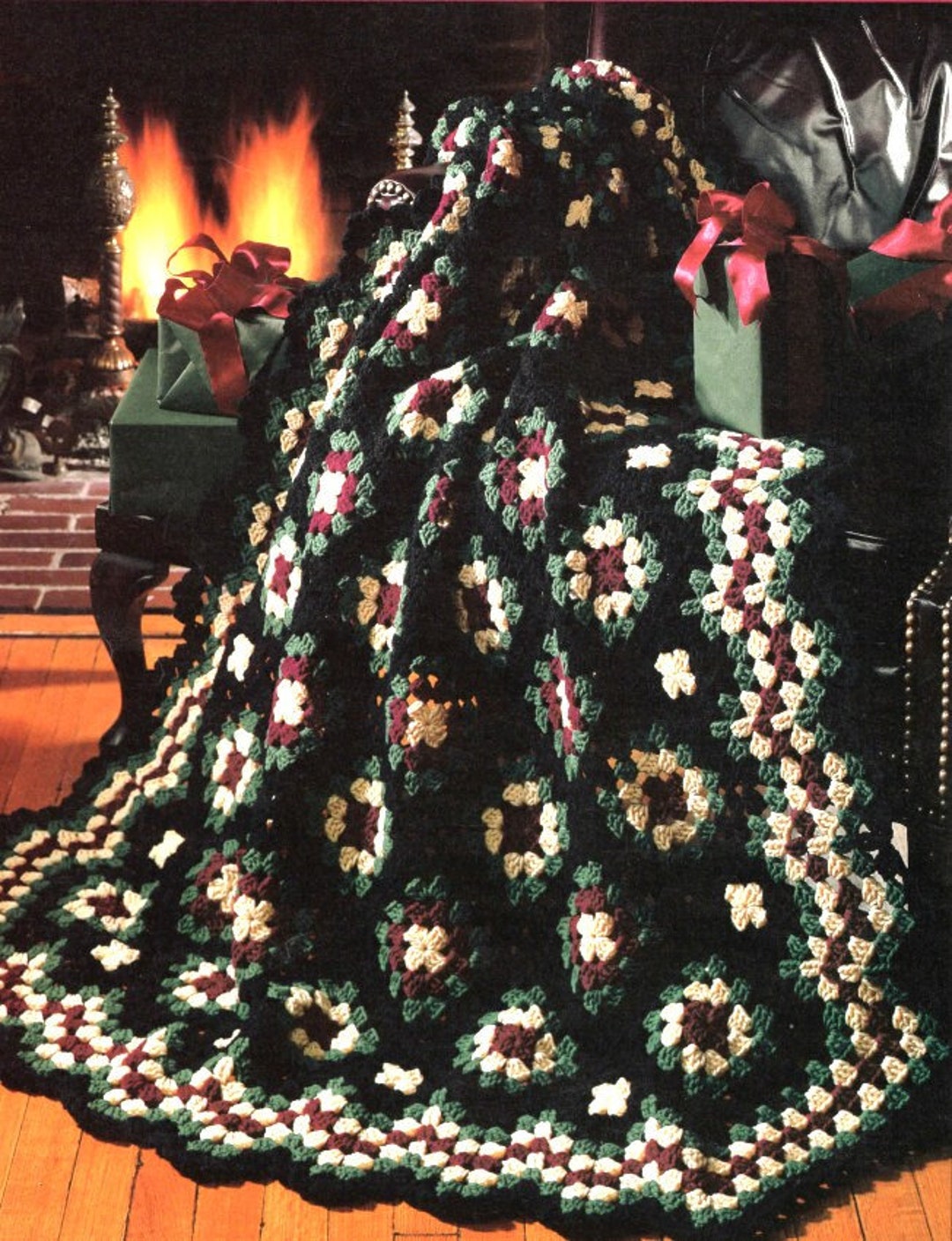 Vintage Crochet Pattern Christmas Afghan Blanket Gift Decor Hand ...