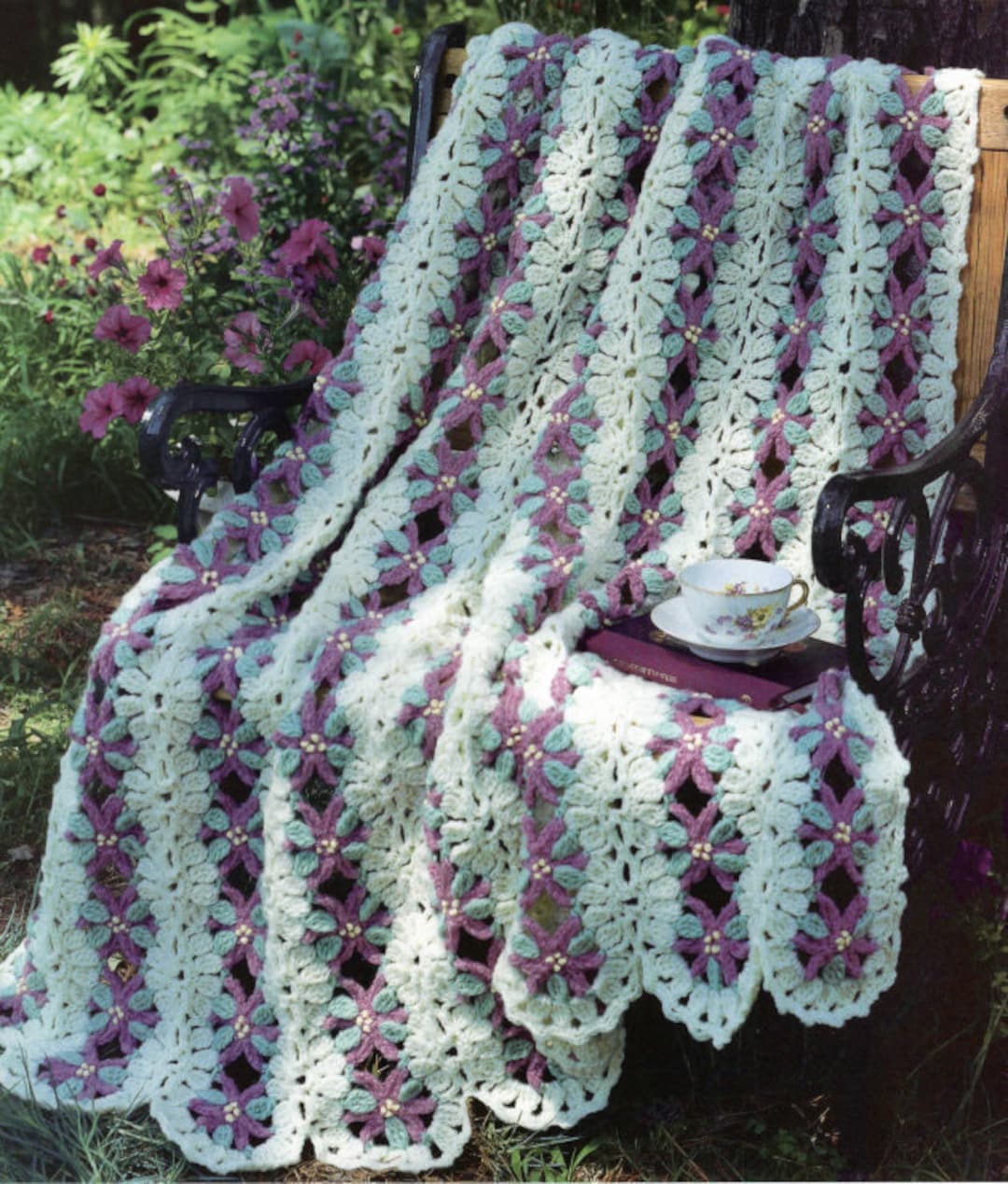 Vintage Crochet Afghan Fanciful Flowers Pattern for PDF Instant Digital ...