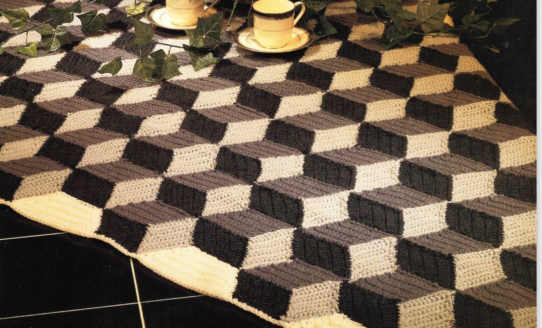 Vintage Crochet Pattern Tumbling Blocks Afghan PDF Instant Digital ...