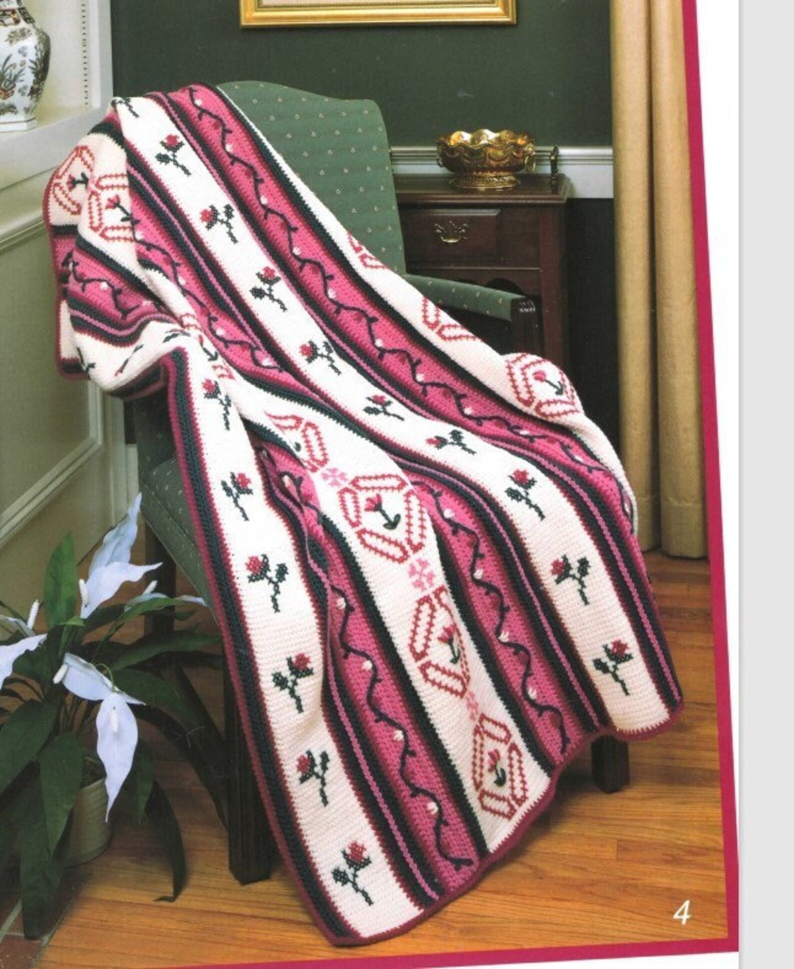 Vintage Crochet Pattern Floral Tapestry Afghan Gift Decor Hand ...