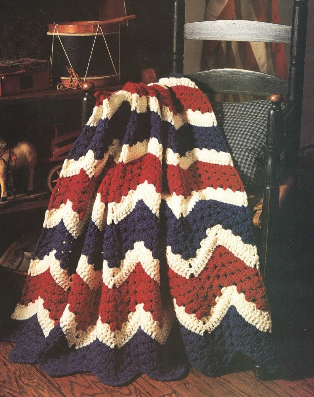 Vintage Crochet Pattern Red White Blue Ripple Afghan PDF Instant ...